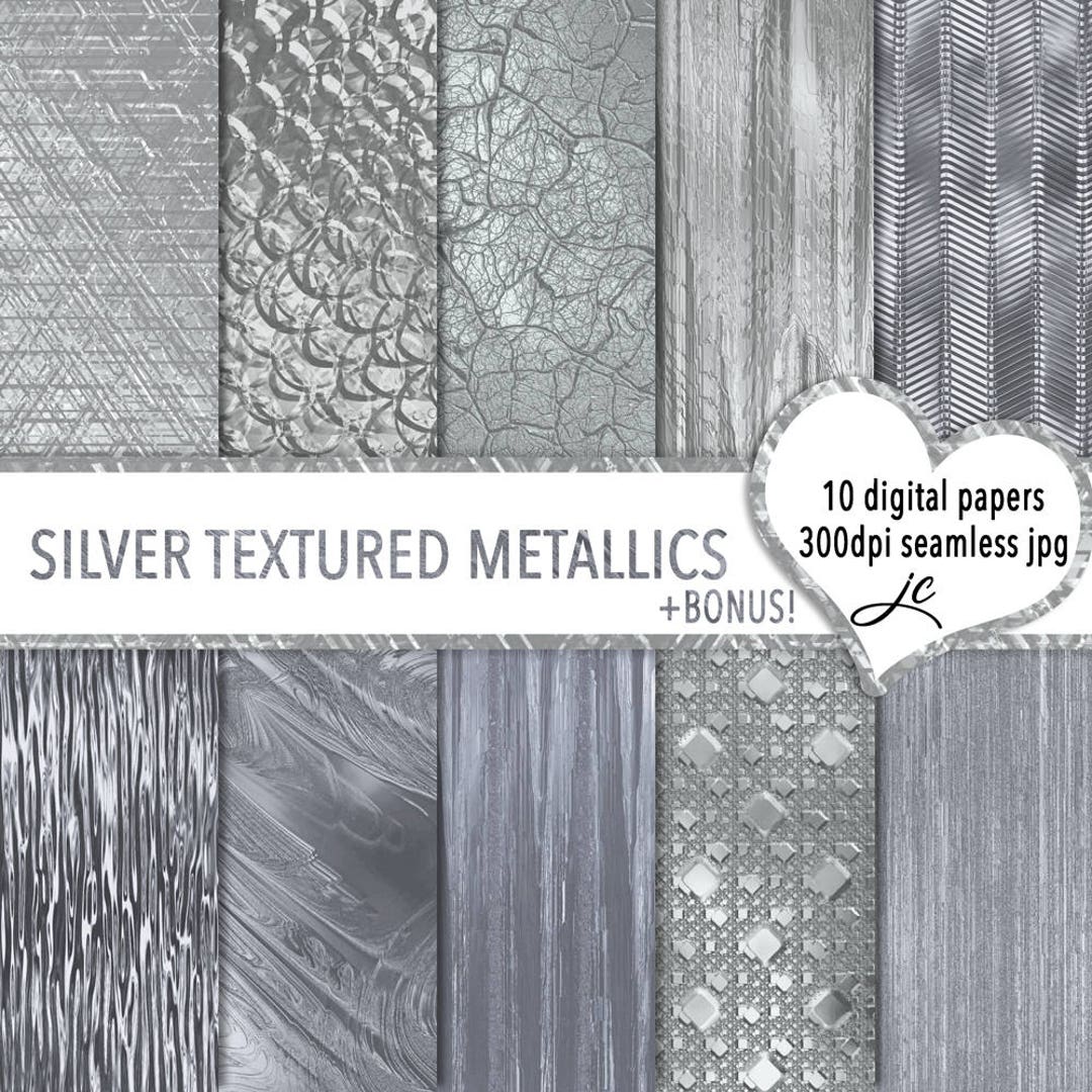Silver Textured Metallics Digital Papers + BONUS Pattern Files ...