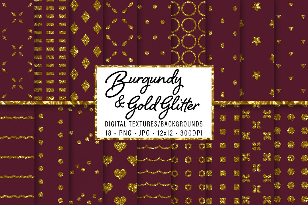 Burgundy Gold Glitter Digital Paper: Seamless Textures (digital ...
