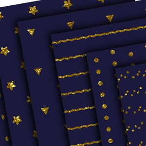Navy Blue and Gold Glitter Patterns, Digital Papers, Seamless, Textures ...