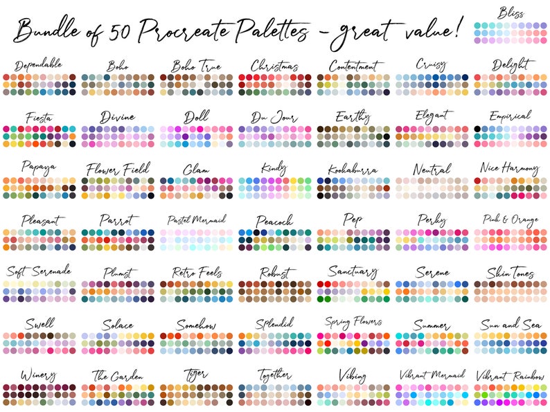 Bundle of 50 Procreate Palettes - Etsy