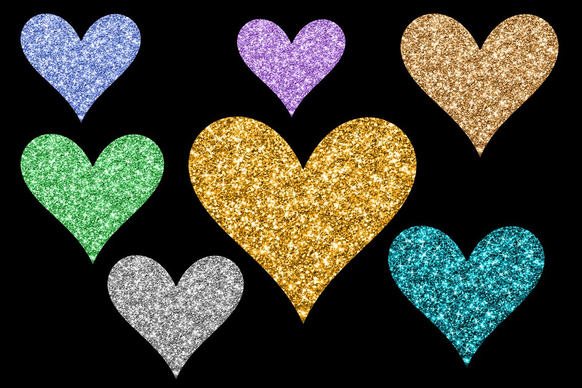 Sparkle Glitter Hearts Clipart Set, PNG, Transparent Backgrounds ...