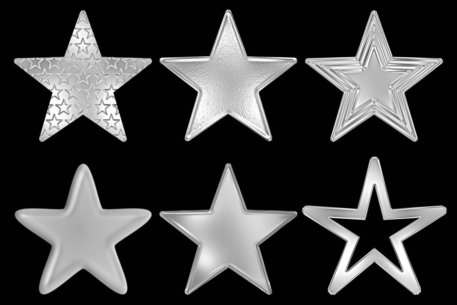 Embossed Silver Stars Clipart Set, PNG, Transparent Backgrounds ...