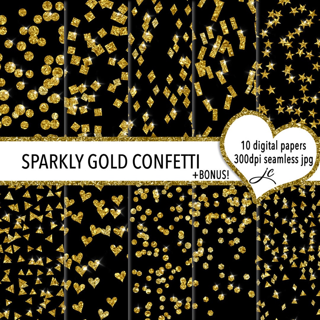 Sparkly Gold Confetti Digital Papers + BONUS Photoshop Pattern Files ...