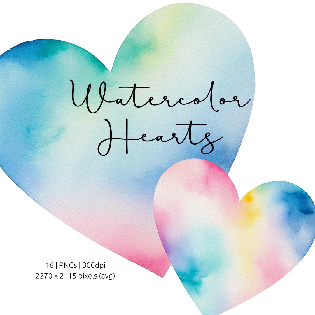 Multicolor Watercolor Hearts Clipart Set, PNG, Transparent Backgrounds ...