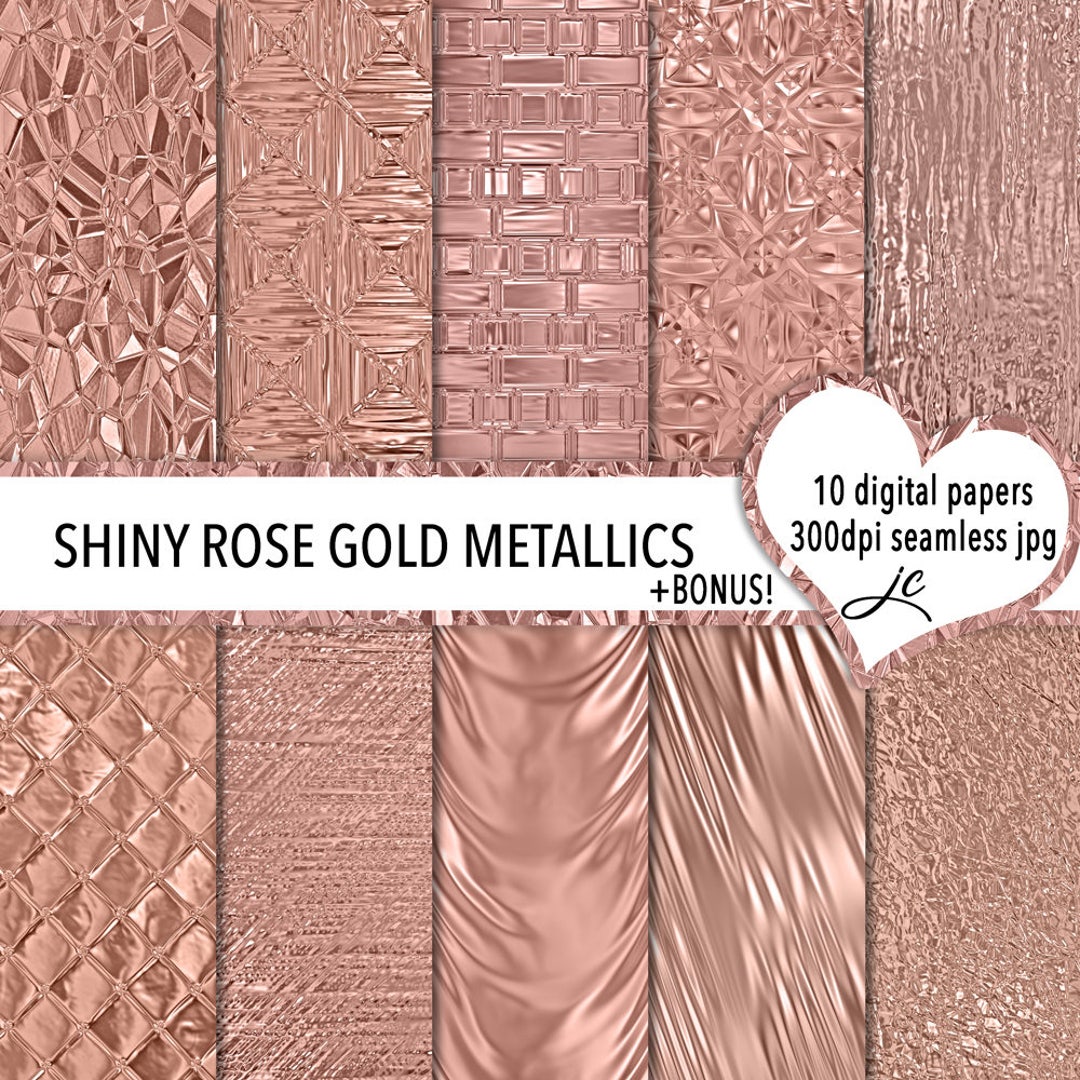 Rose Gold Metallic Textures: Shiny Digital Paper Set (seamless ...