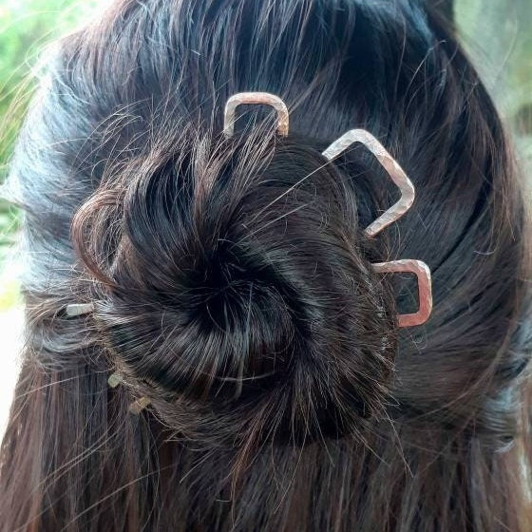 Set of 3 Square Hair Forks, Bun Holder, Womens Hair Accessories, Hand ...