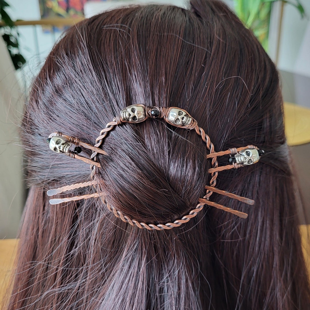 Skulls Hair Clip, Round Hair Barrette With Skulls, Gothic Hair ...