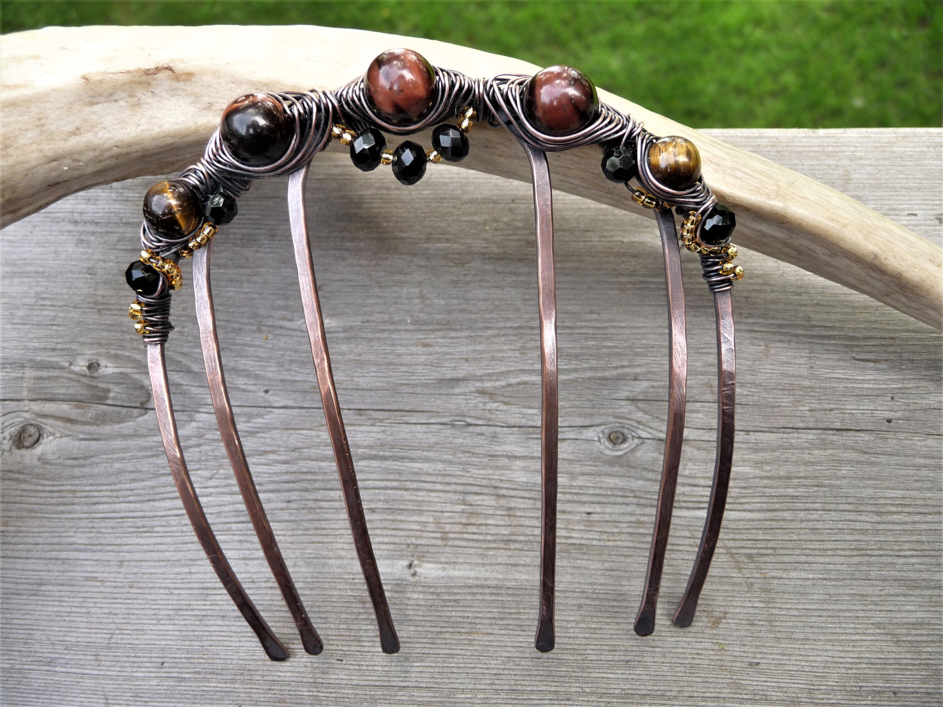 Tiger's Eye Hair Comb Fork Hair Stick Metal Black Stone - Etsy