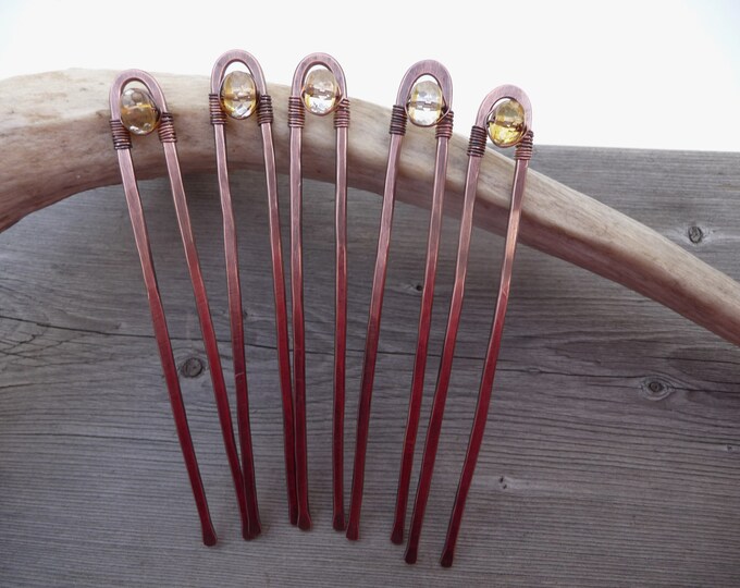 5 Pins for Hair Copper Hair Pin Bun Holder Crystal French Hair - Etsy