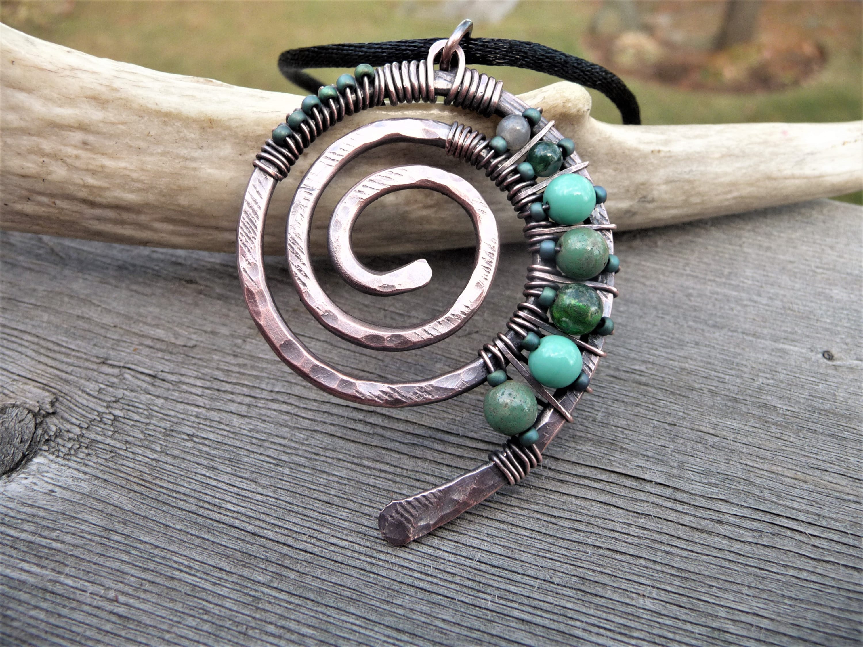 Boho Spiral Pendant Necklace Swirl Jewelry Wire Wrapped - Etsy