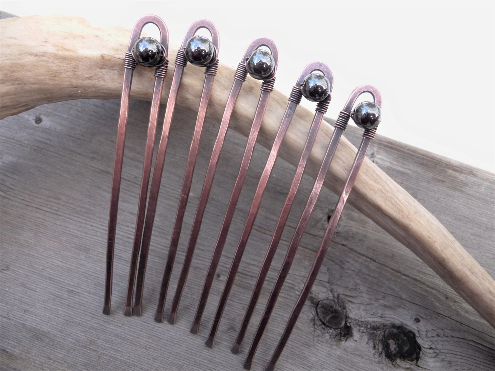 Bun Pins Set of 5 Copper and Silver Hairpin Accessory Fork | Etsy