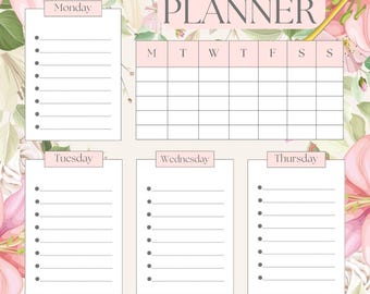 Traditional Weekly Planner, Printable, Floral Weekly Schedule, Week at ...