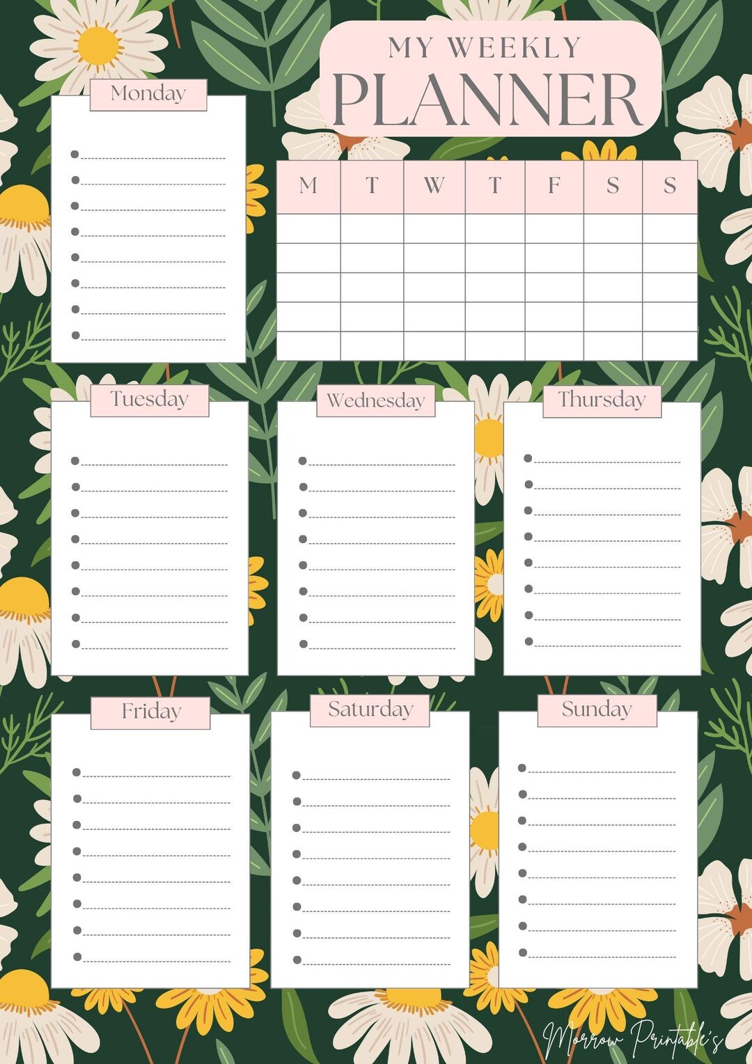 Traditional Weekly Planner, Printable, Floral Weekly Schedule, Week at ...