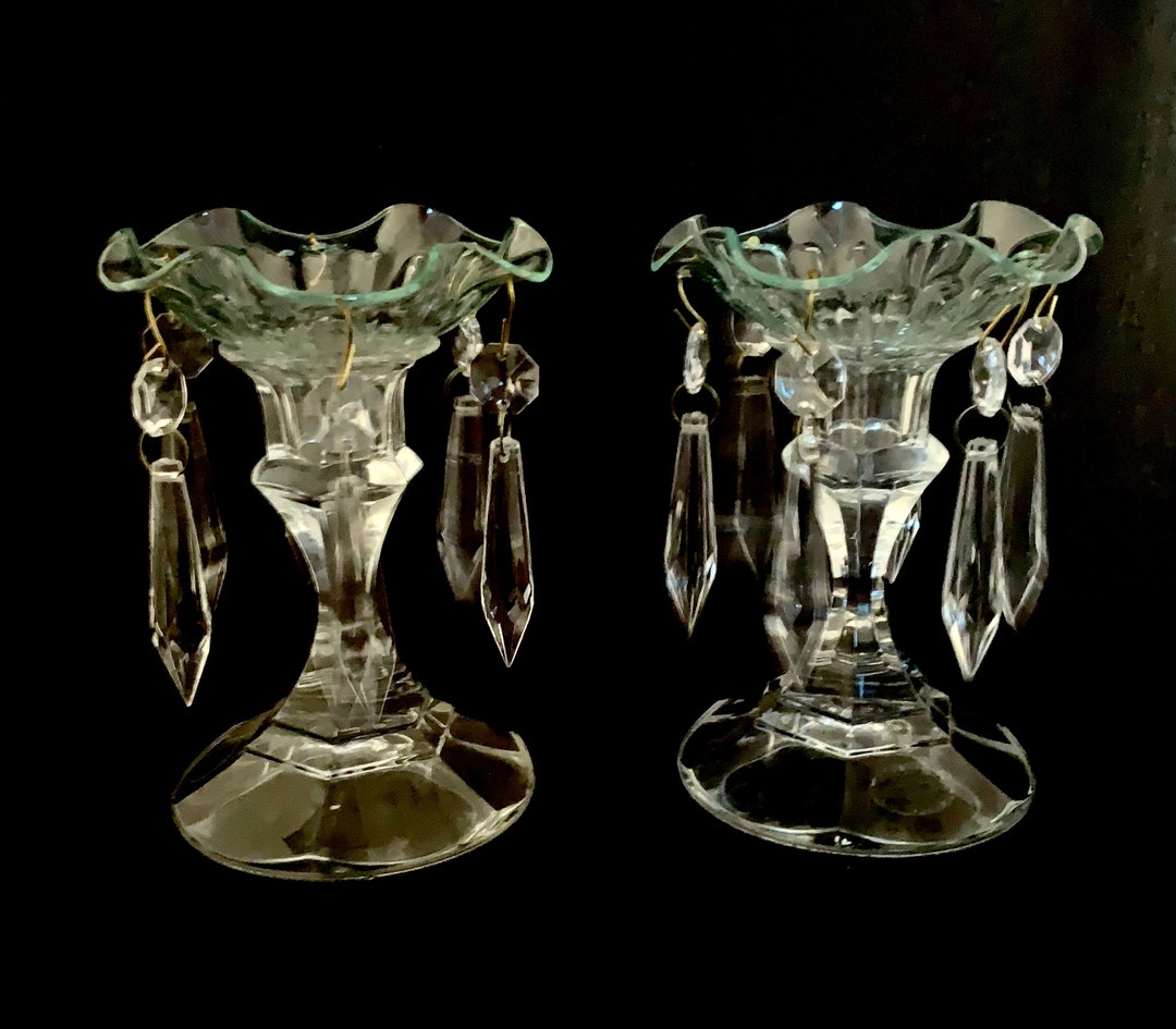 Pair of Crystal Candlesticks With Prisms - Etsy