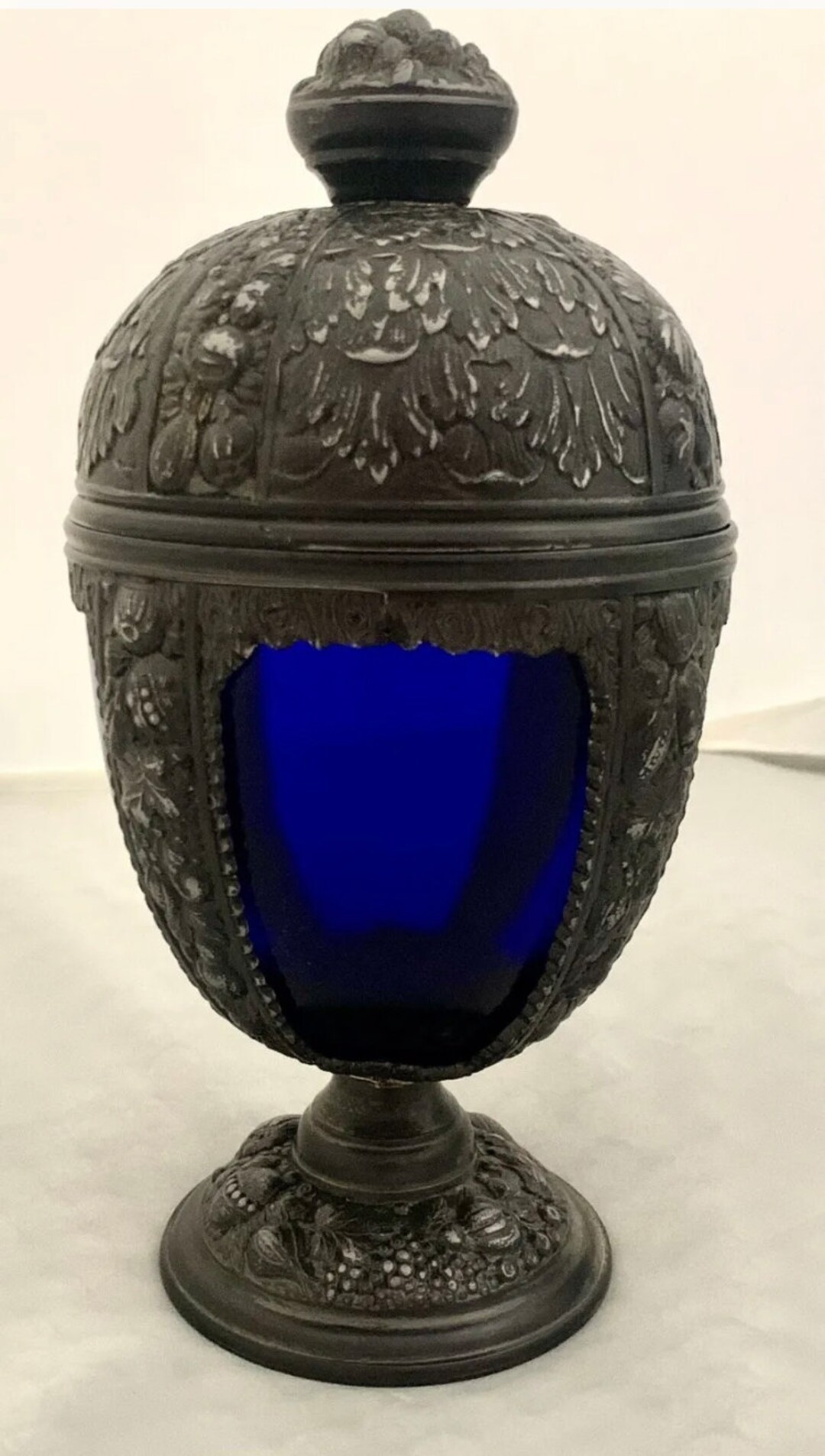 Vintage PNCW Pewter and Colbolt Blue Egg Shaped Compote / - Etsy