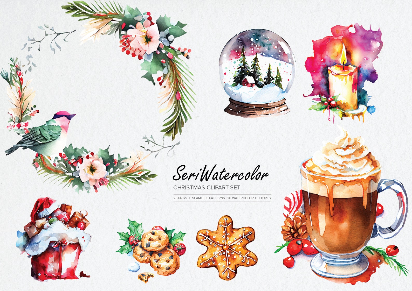Watercolor Clipart Winter Christmas Clipart Cute Owl Pine Clipart ...