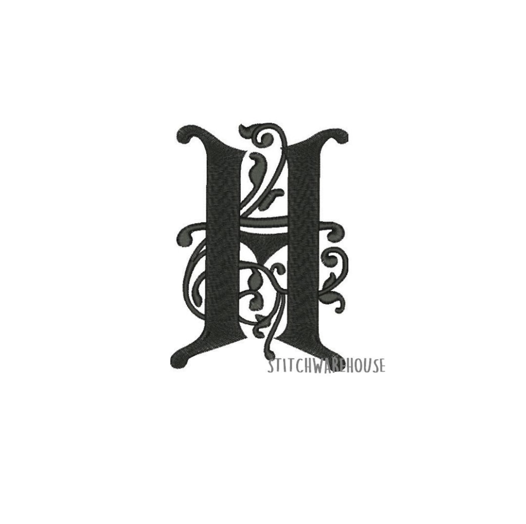 Vintage Letter H Monogram Machine Embroidery Design for Wedding Linens ...