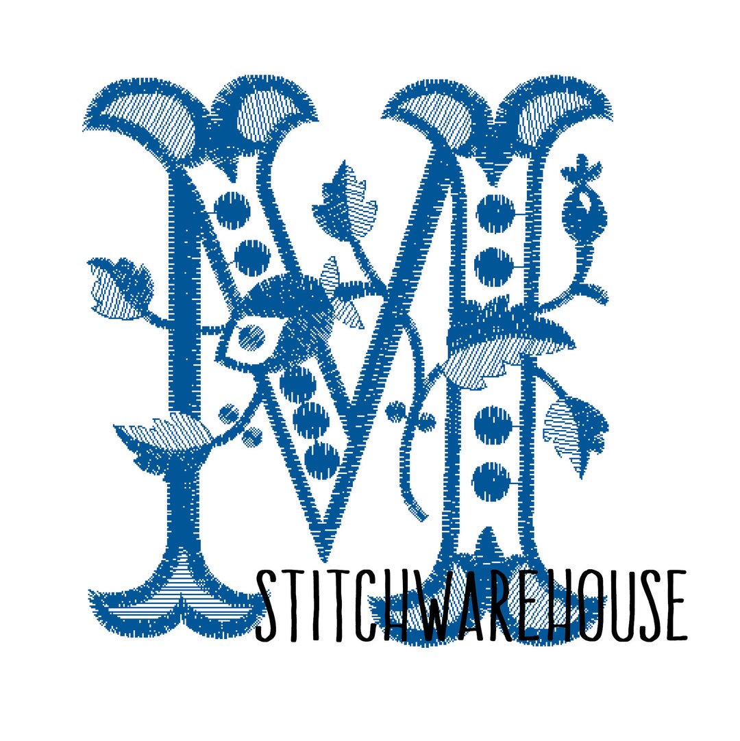Vintage Floral Letter M Machine Embroidery Monogram 1 Thread Color ...