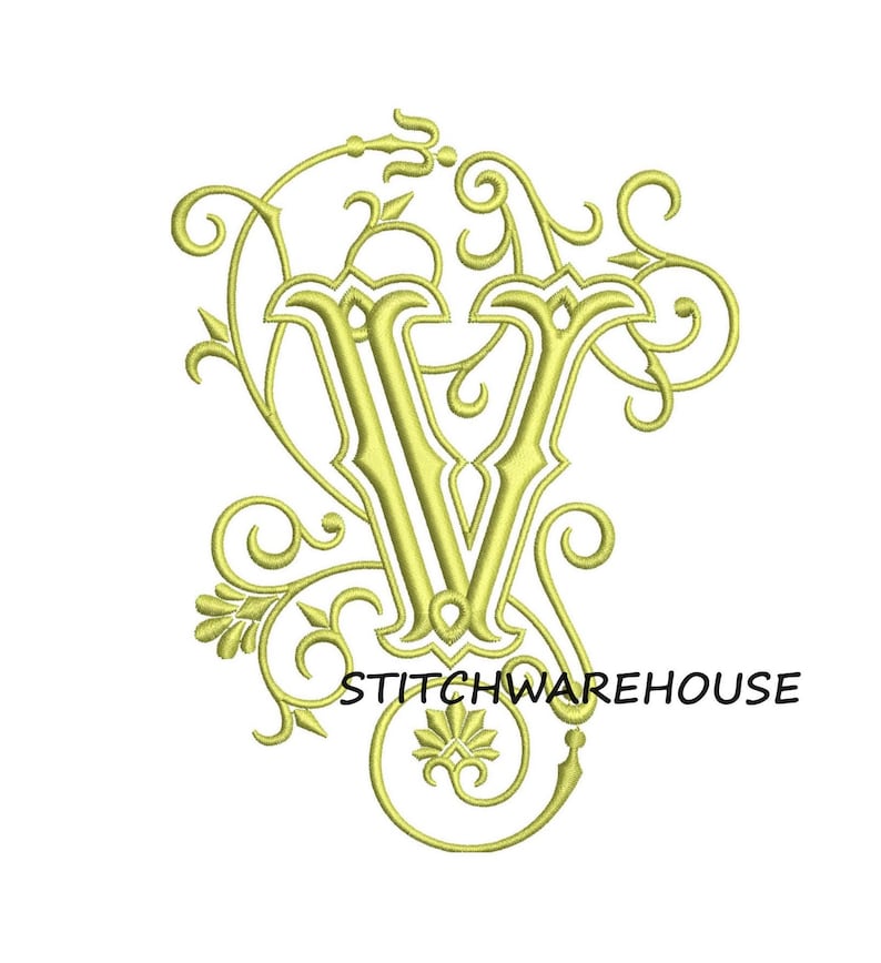 Elegant Letter V Embroidery Monogram: Wedding Linens (digital Download ...