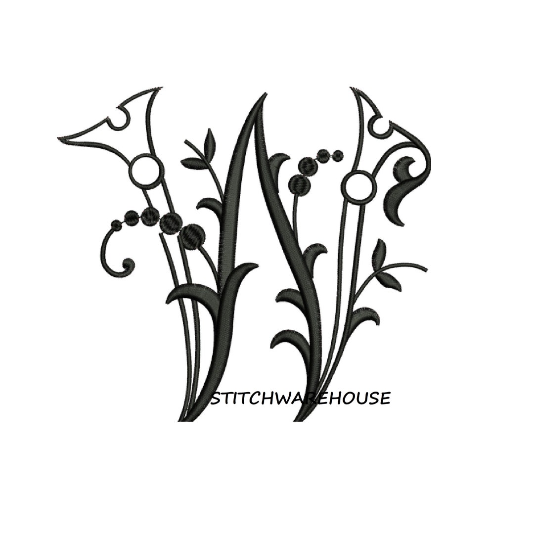 Dotted Swirls Letter W Alpha Machine Embroidery Monogram Design Format ...