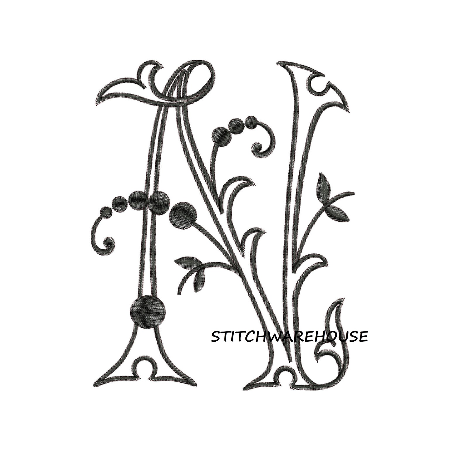 Dotted Swirls Letter N Alpha Machine Embroidery Monogram Design Format ...