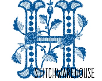 Floral Letter H Embroidery Design: Vintage Wedding Monogram (digital ...