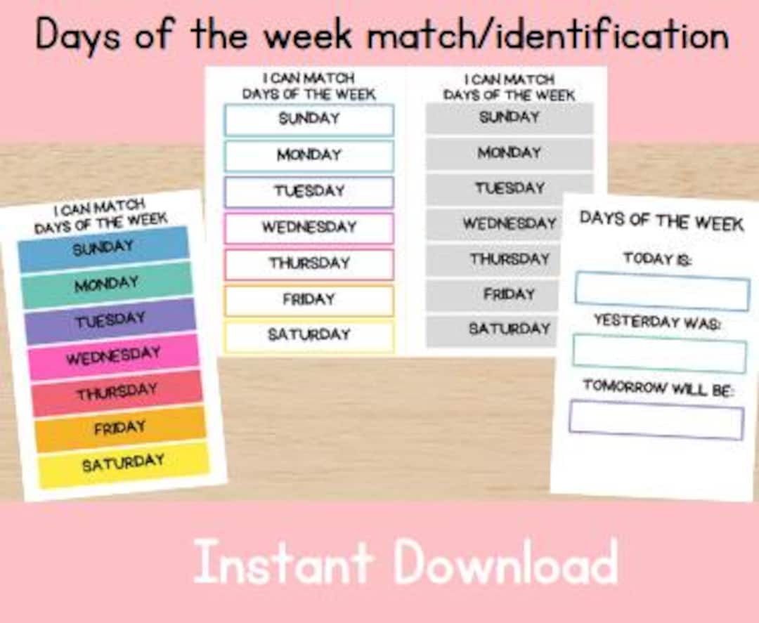Days of the Week- Matching/identification - Etsy