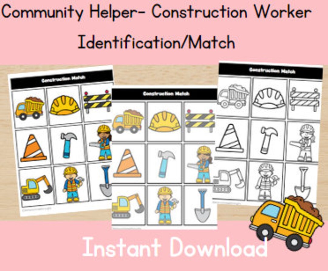 Community Helper- Construction Worker- Match - Etsy