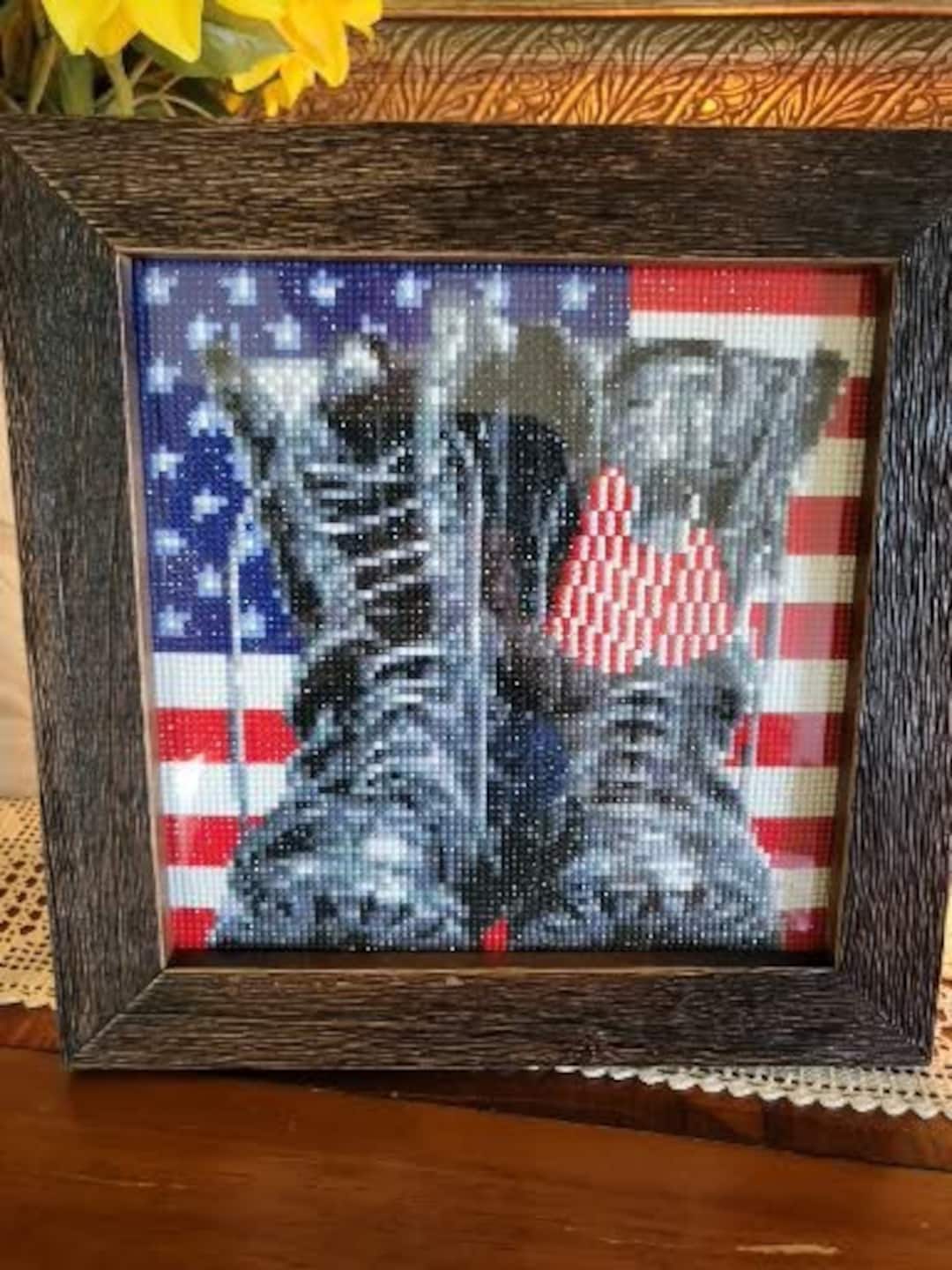 Diamond Art, Framed 10x10 3D Diamond Art Combat Boots and Dog Tags ...