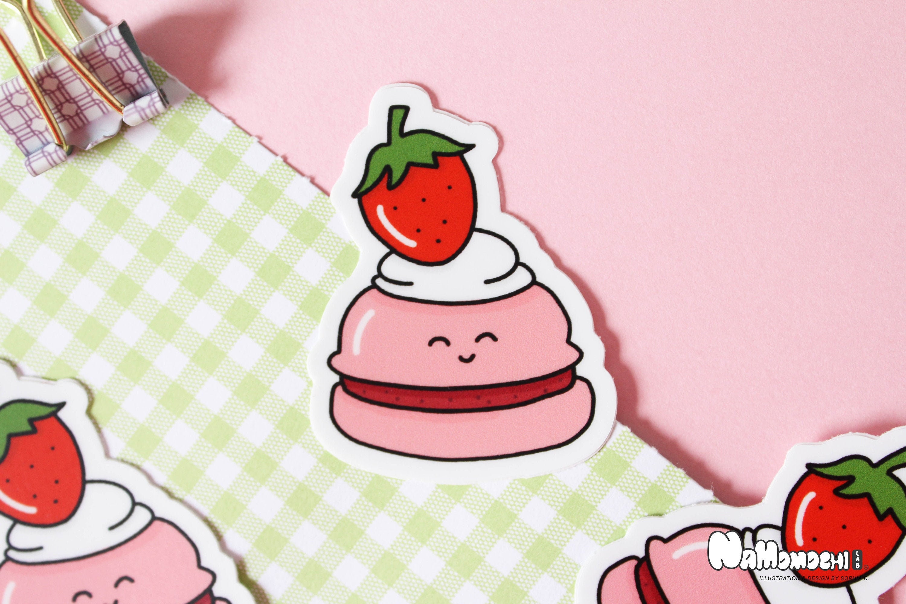 Strawberry Macaroon Friend Die Cut Sticker, Sticker, Cute, Kawaii ...