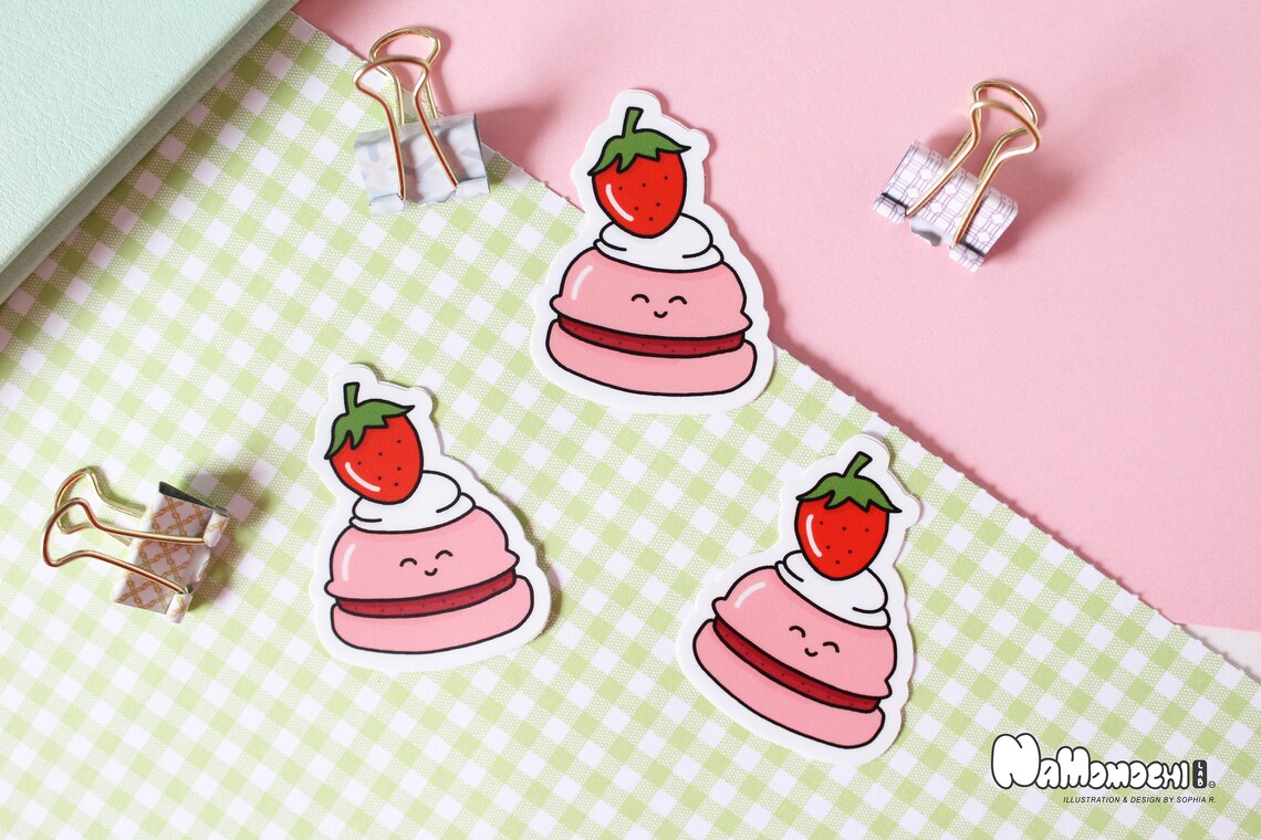 Strawberry Macaroon Friend Die Cut Sticker Sticker Cute - Etsy