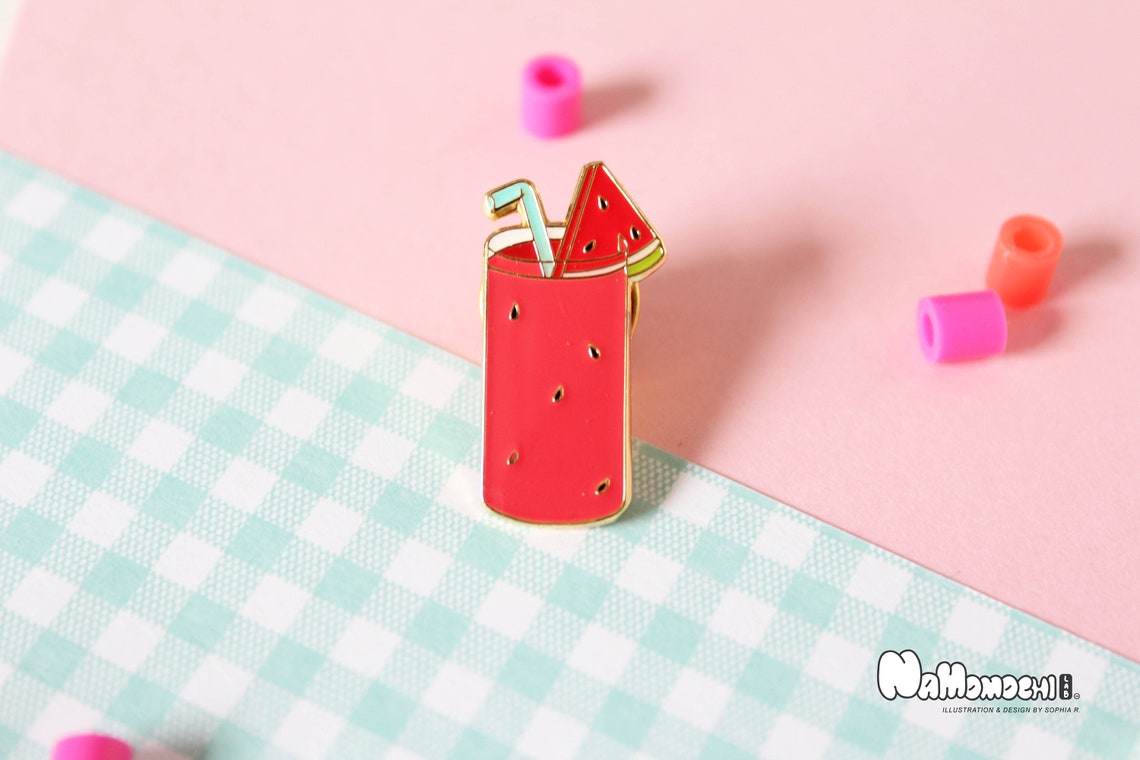 Watermelon Smoothie, Enamel Pin // Watermelon Pin, Brooch, Pin, Soft ...