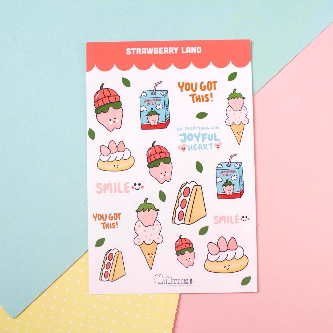 Strawberry Land Stickers | Sticker Sheet, Kawaii, Cute Stickers - Etsy