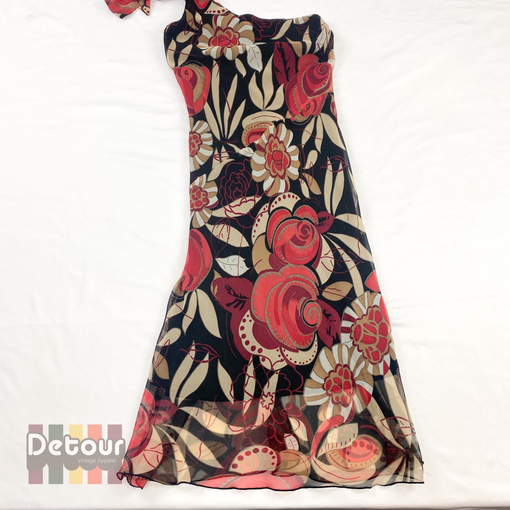 Vintage Early 2000s Dress One Shoulder Y2k Era Gown 00s Floral Print ...