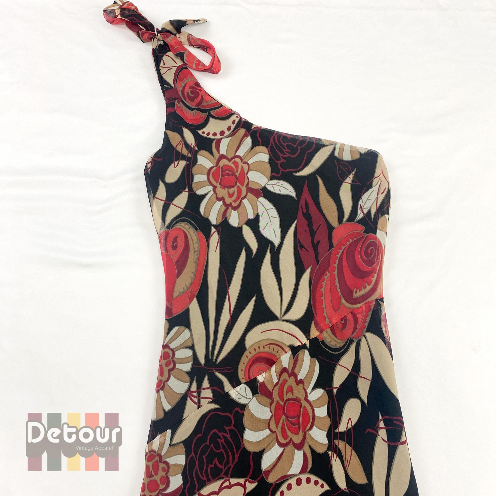 Vintage Early 2000s Dress One Shoulder Y2k Era Gown 00s Floral Print ...