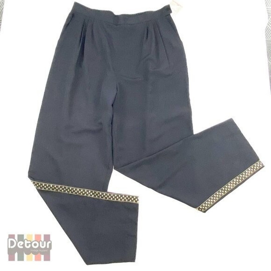 Vintage Late 1980s Formal Pants 80s Mid-high Rise Bottoms Black Pleated ...