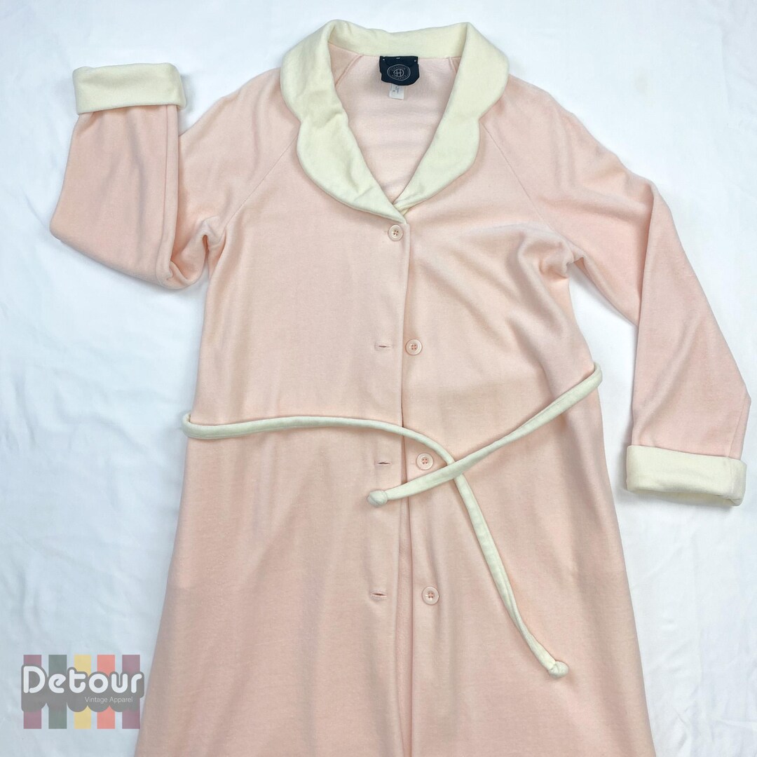 Vintage 1980s Bathrobe 80s Pink and White Robe Full Length Sleepwear ...
