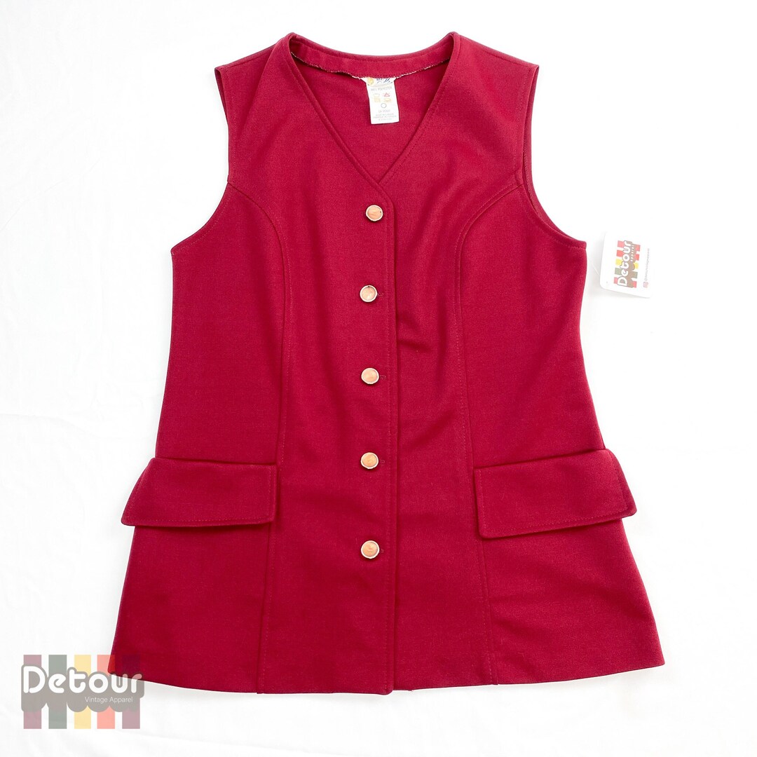 Vintage Red Vest 1970s Sleeveless Long Waistcoat 70s Outwear Mr. R ...