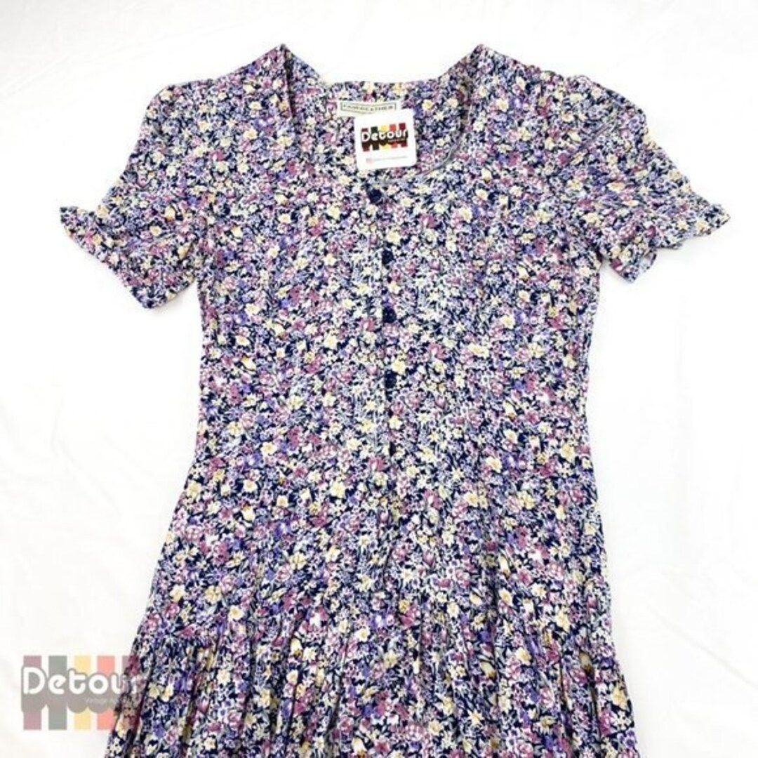 Vintage 1990s Floral Dress 90s Short Sleeved Drop Waist Robe Womens ...