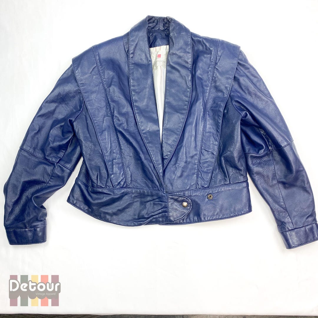 Vintage 1980s Genuine Leather Jacket, 80s Royal Blue Bomber, Dolman ...