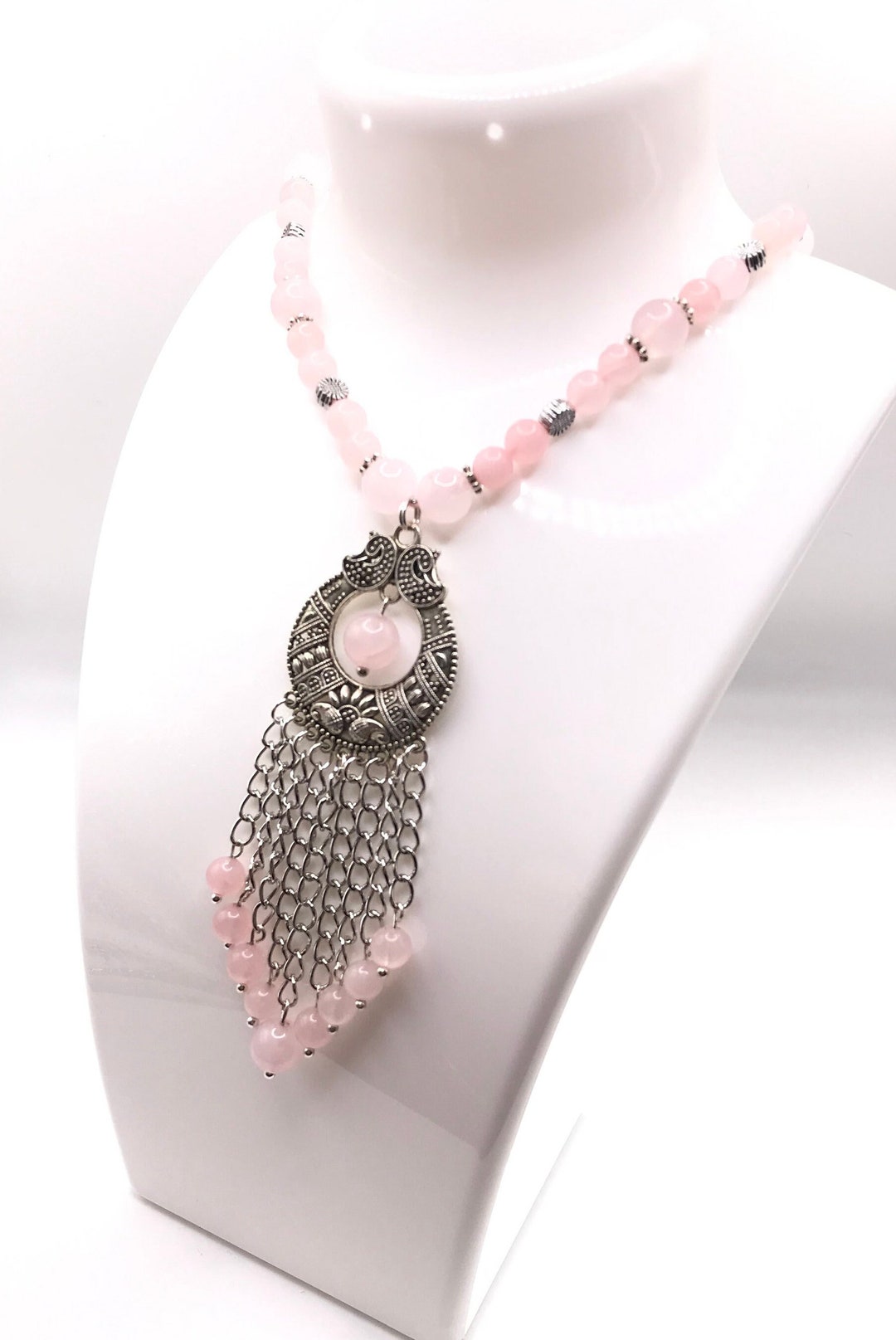 Rose Quartz Beaded Necklace Beads Birthday Gift Rose - Etsy UK