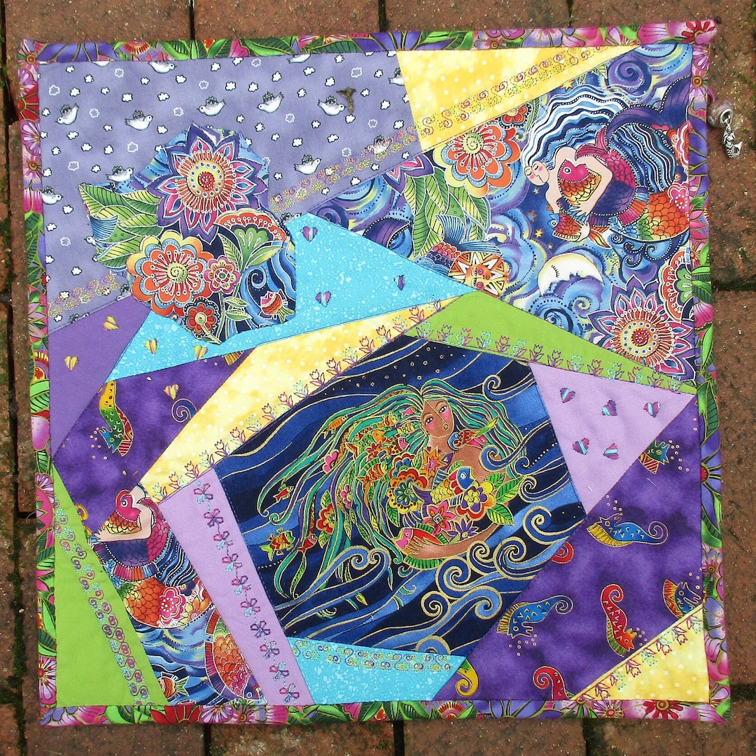 Laurel Burch Mermaids Seahorses Crazy Quilt Clear Window Project Bag ...