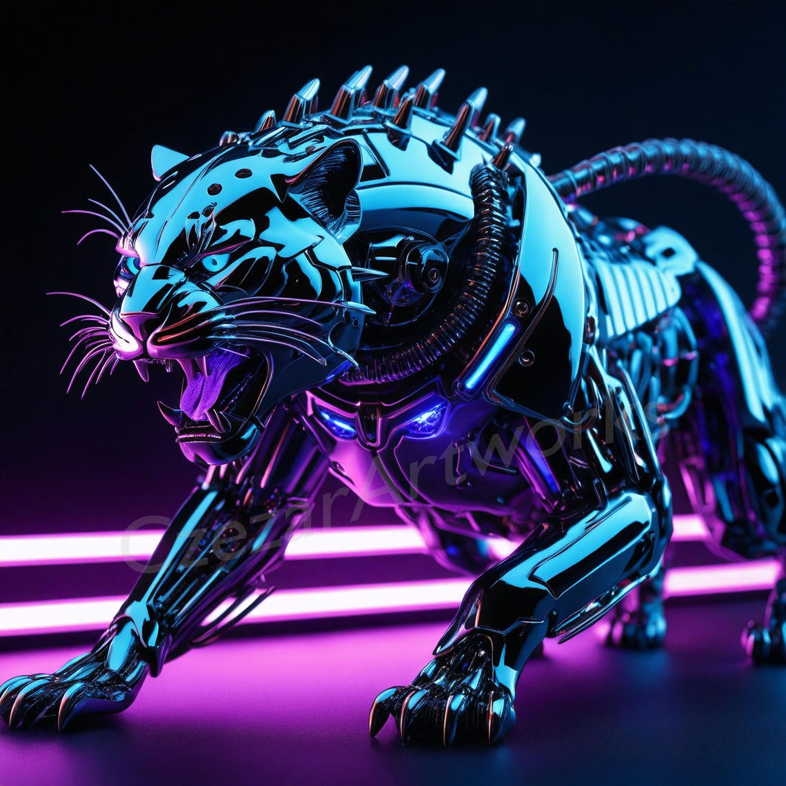 Digital Jaguar Art Print | Cyberpunk Panther Wall Decor | Futuristic ...