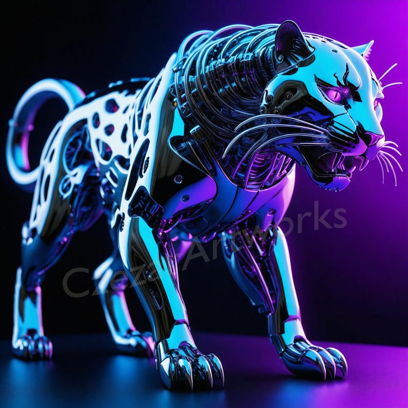 Digital Jaguar Art Print | Cyberpunk Panther Wall Decor | Futuristic ...