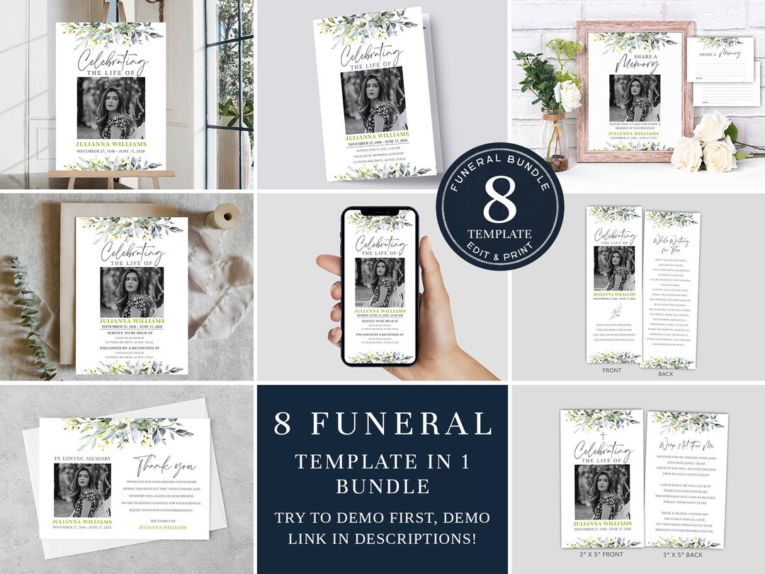 Editable Funeral Bundle, Funeral Program Bundle, Celebration of Life ...