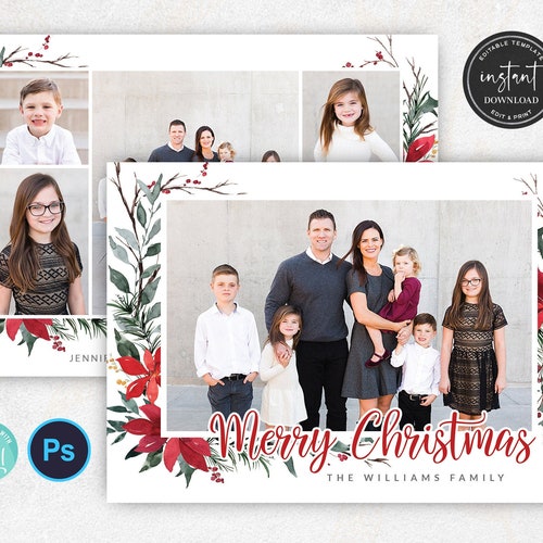 Christmas Card Template 5x7 Photo Card Merry Christmas Card - Etsy