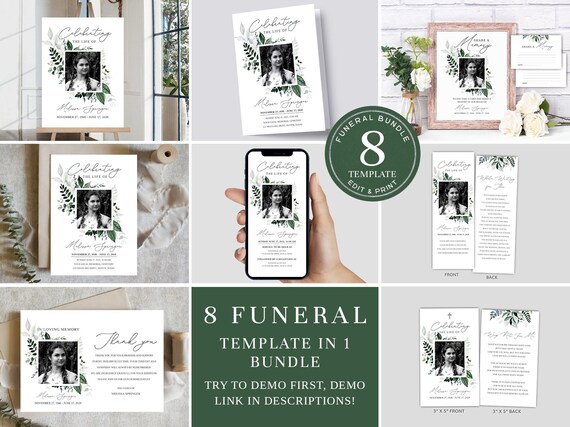 Green Funeral Bundle Watercolor Funeral Bundle Memorial | Etsy
