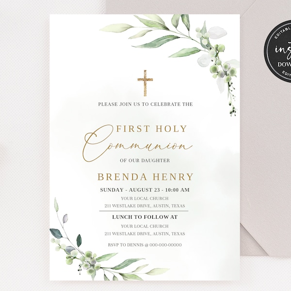 Green Communion Invitation - Etsy