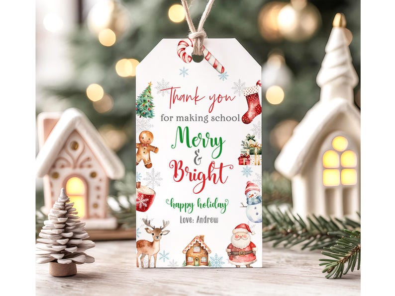 Christmas Gift Tags, Merry and Bright Holiday Present Label, Teacher ...