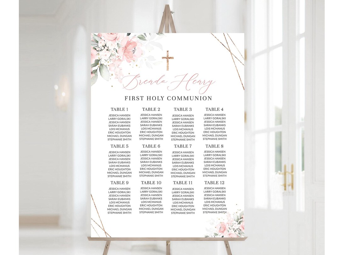 First Communion Seating Chart Template, Pink First Communion Seating ...